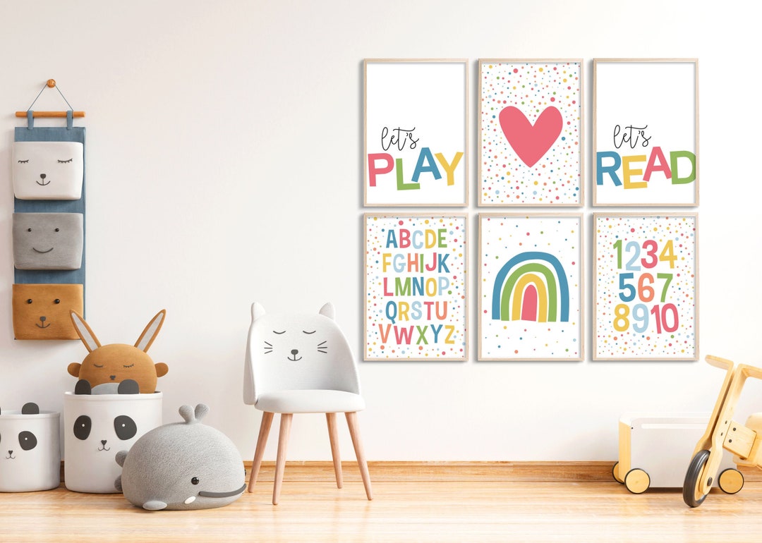 Set of 6 Playroom Kids Posters, Colorful Printable Wall Art, Alphabet ...
