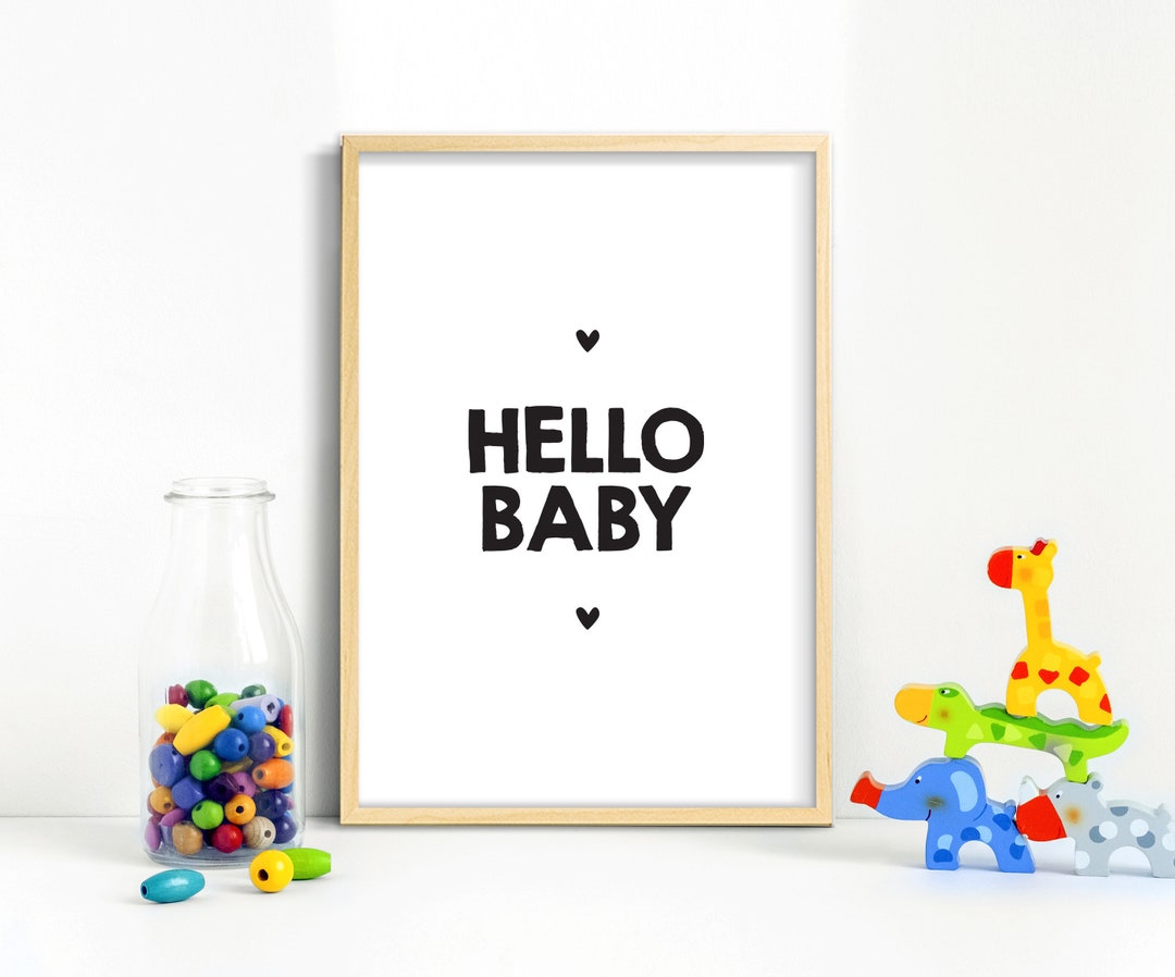 Hello Baby Printable Poster for Baby Room, Black and White Digital ...