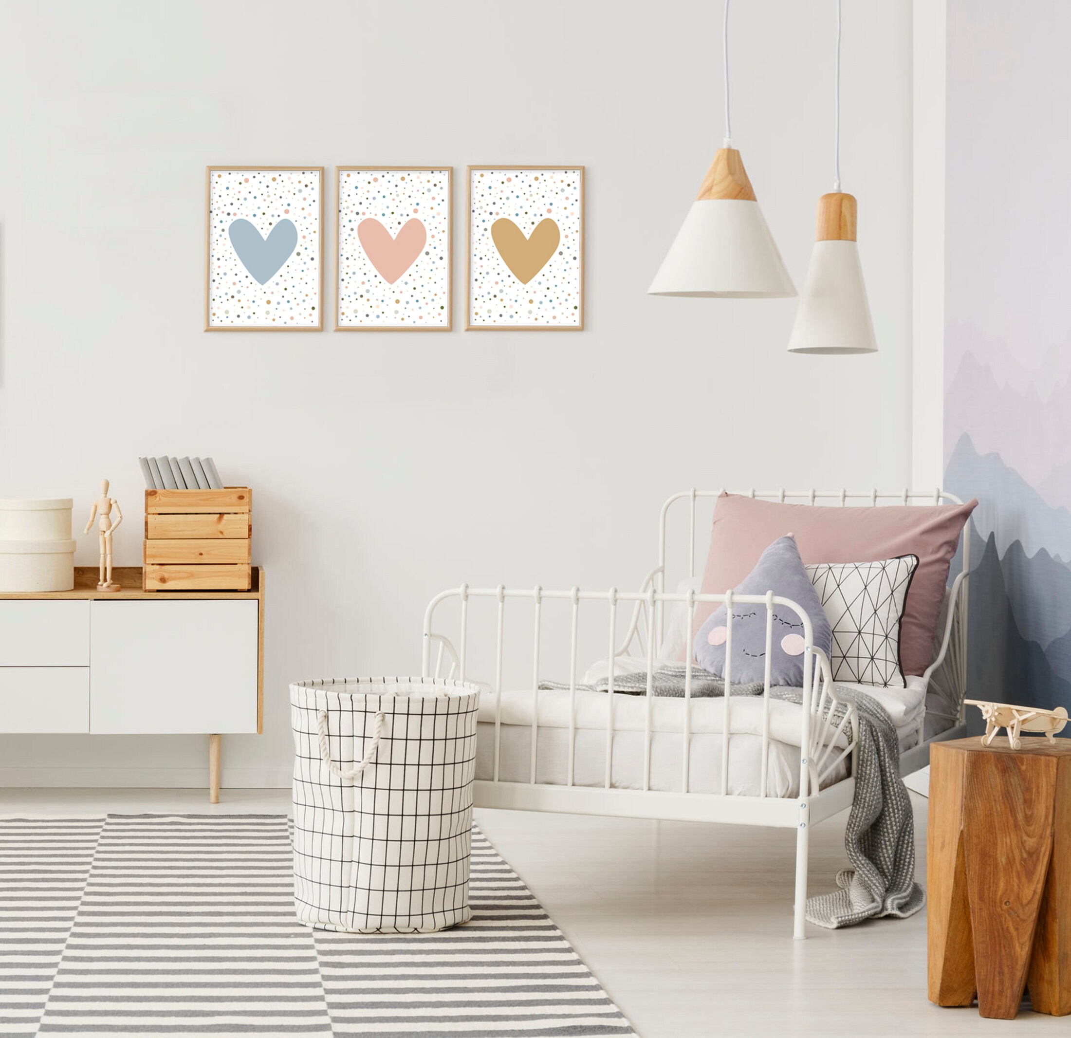 Printable Wall Art Pink Heart Girls Room Wall Decor Nursery | Etsy