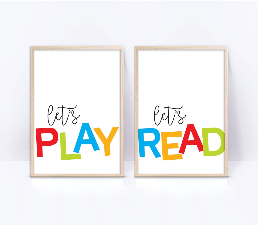 Lets Play, Lets Read Colorful Printable Wall Art Set, Playroom Signs ...