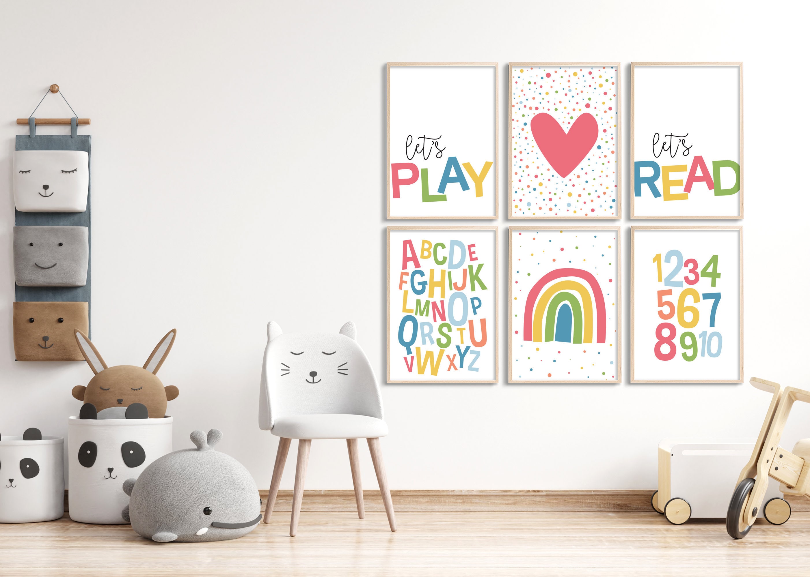 Colorful Printable Wall Art, Set of 6 Playroom Kids Posters, Alphabet ...