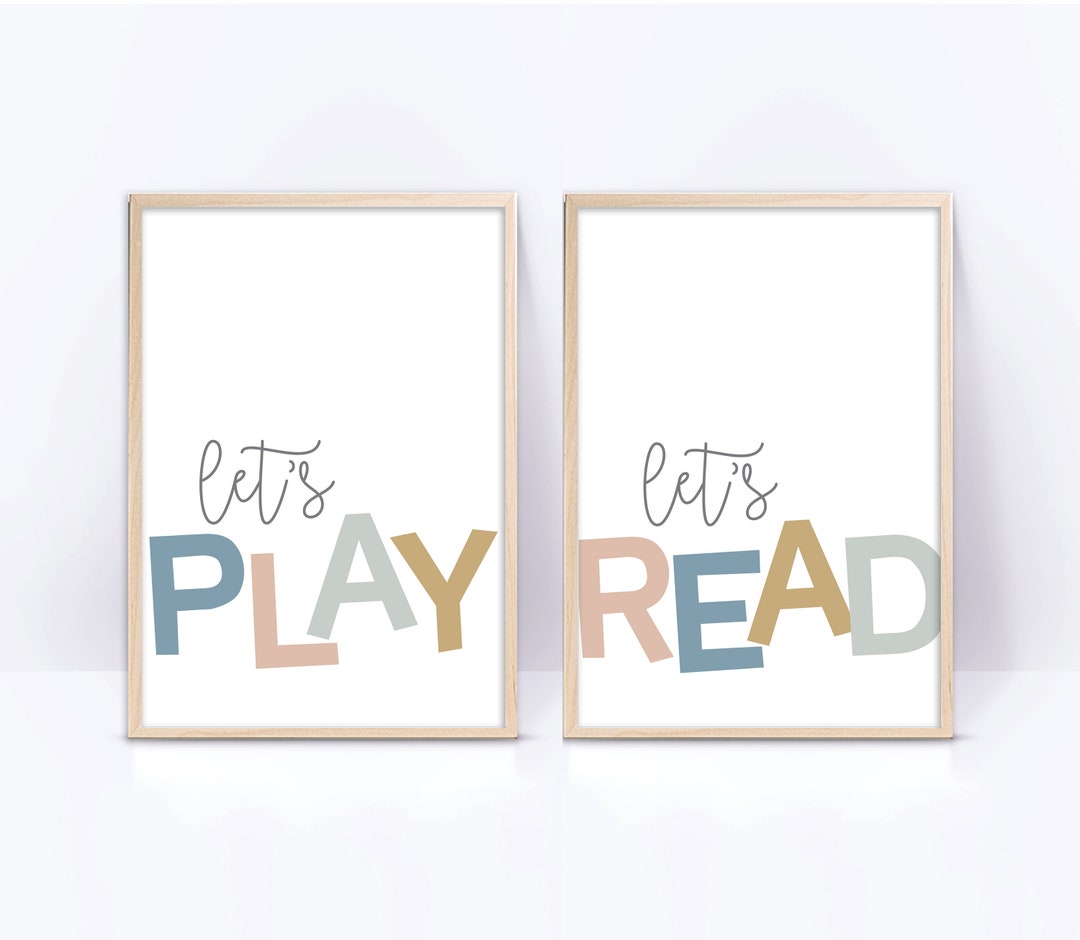 Lets Play, Lets Read Printable Wall Art Set, Playroom Signs, Digital ...
