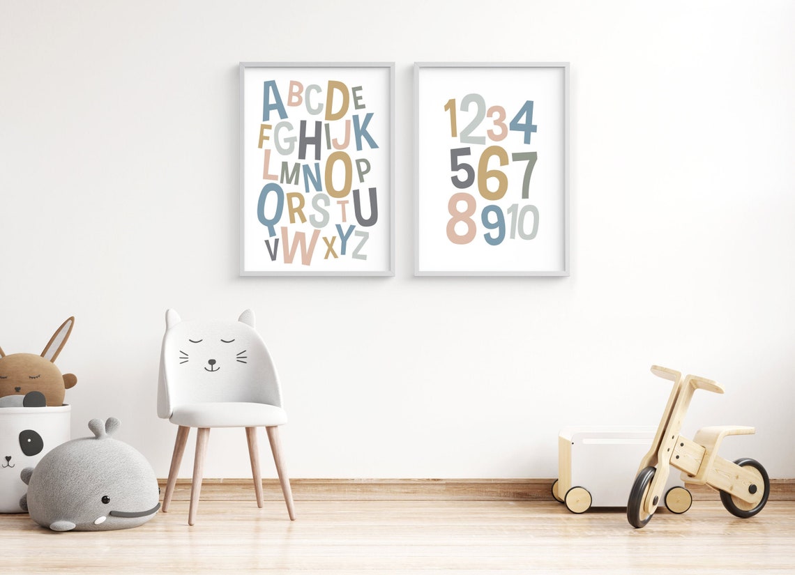 Playhouse Printable Wall Art, ABC & NUMBERS Learning Set of Two ...