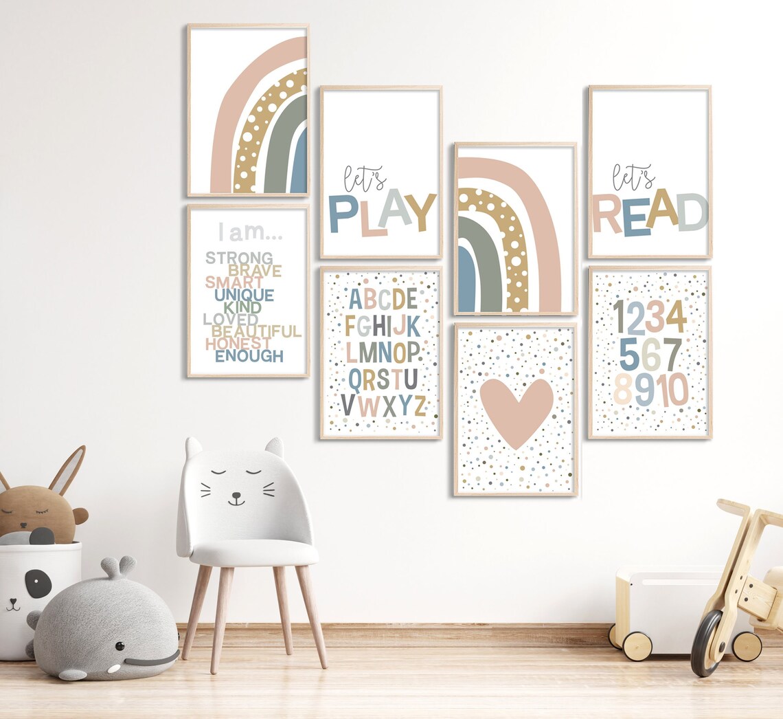 Rainbow Posters Playroom Printable Wall Art Set of 8 | Etsy