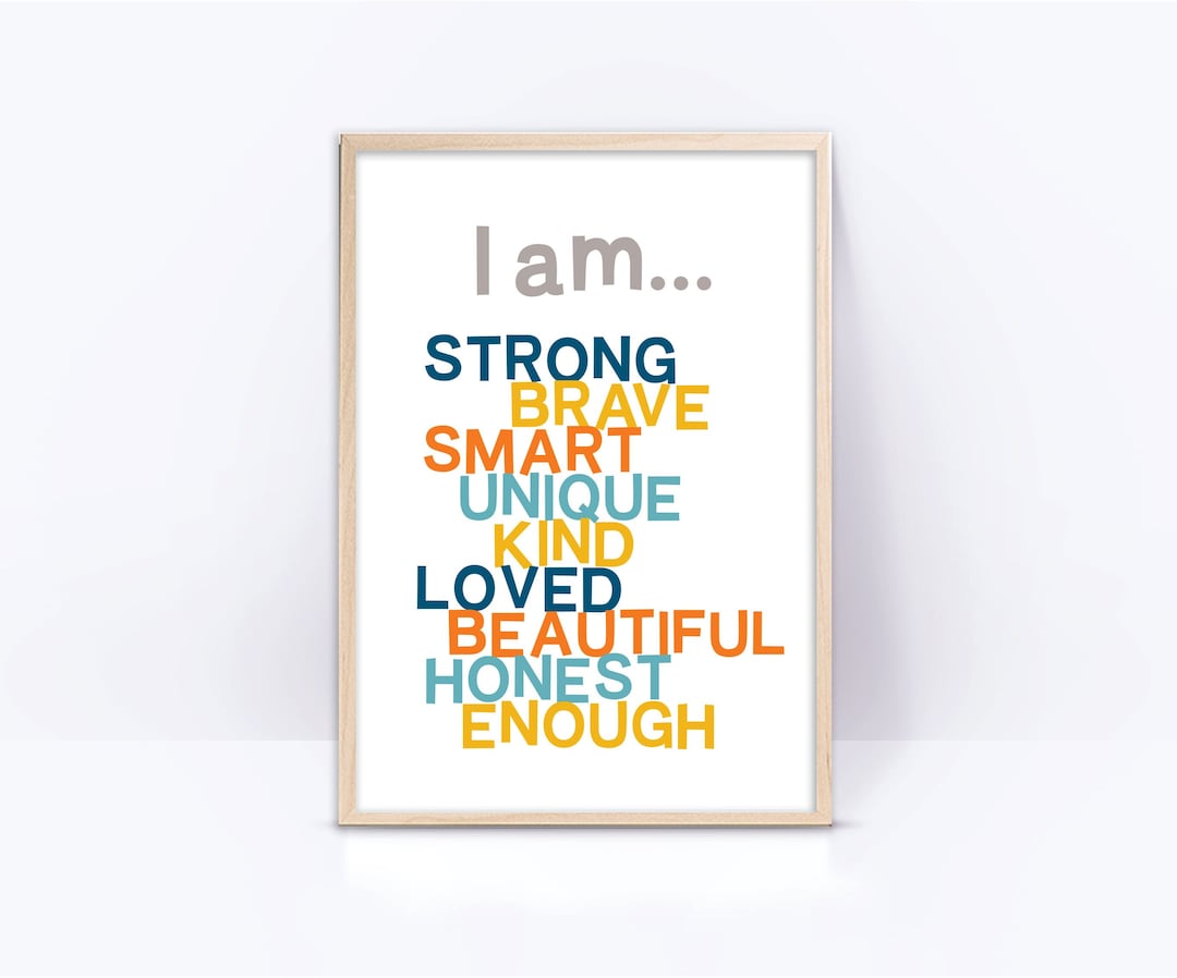 Kids Affirmations Printable Wall Art, I Am Enough, Inspirational Quote ...