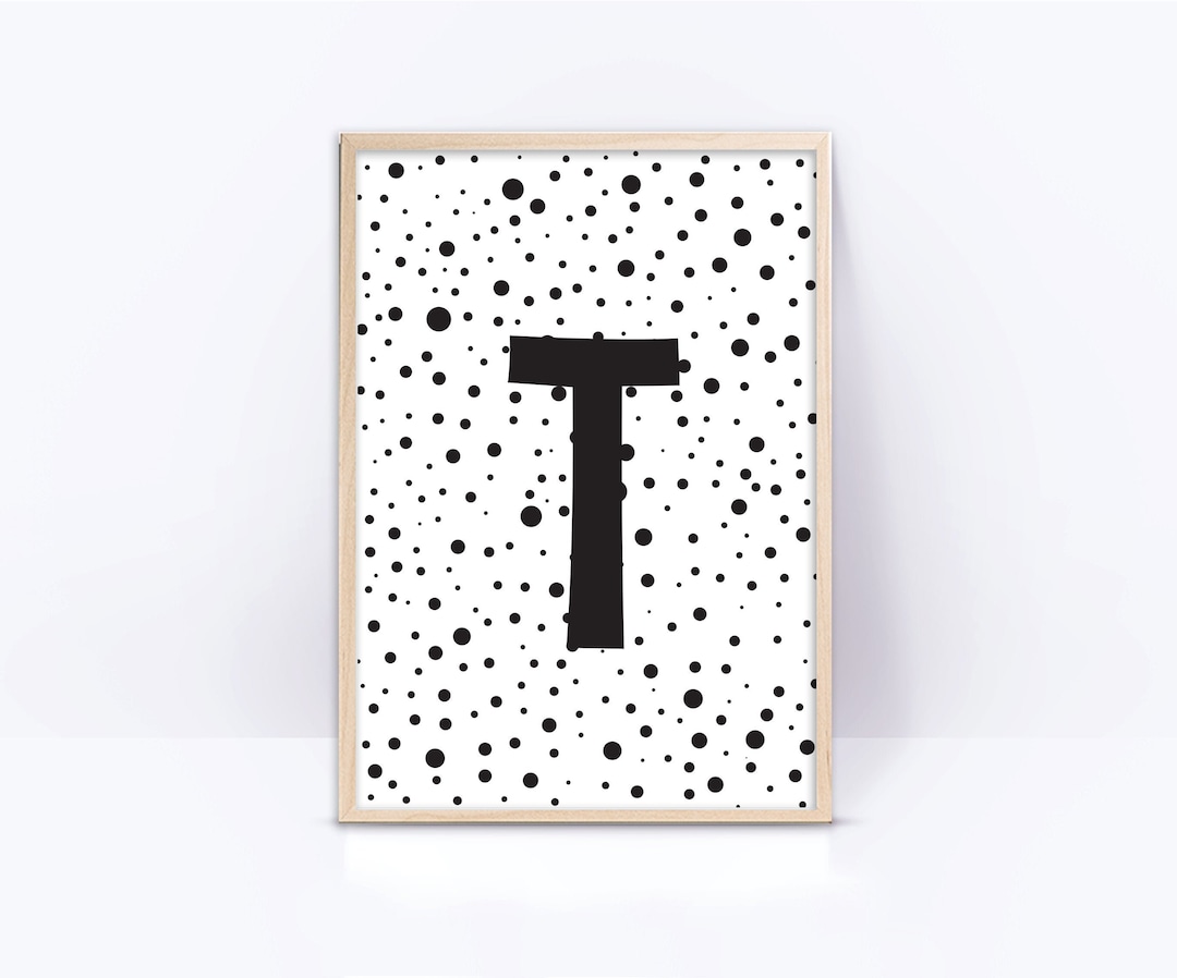T Letter Name Initial, Monogram Sign, Black and White Baby Room Decor ...