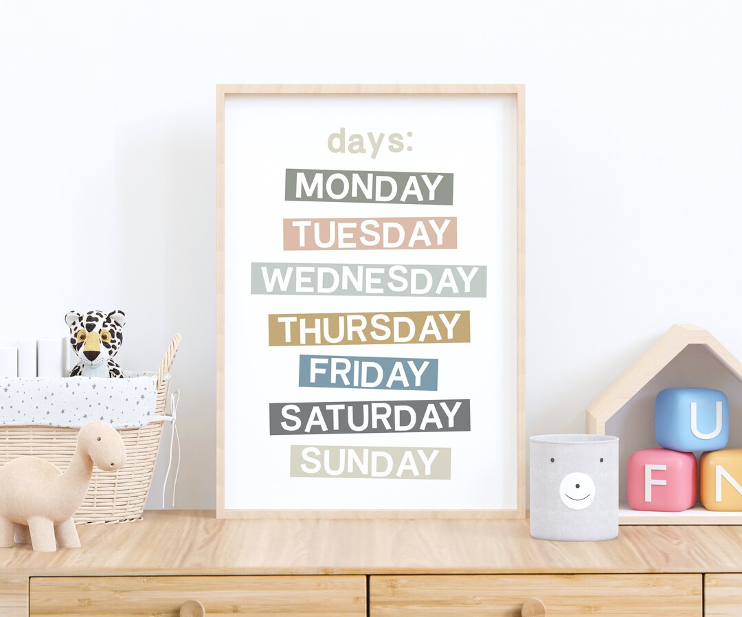 Days Printable Wall Art, Learning the Days Print, Homeschool Wall Decor ...