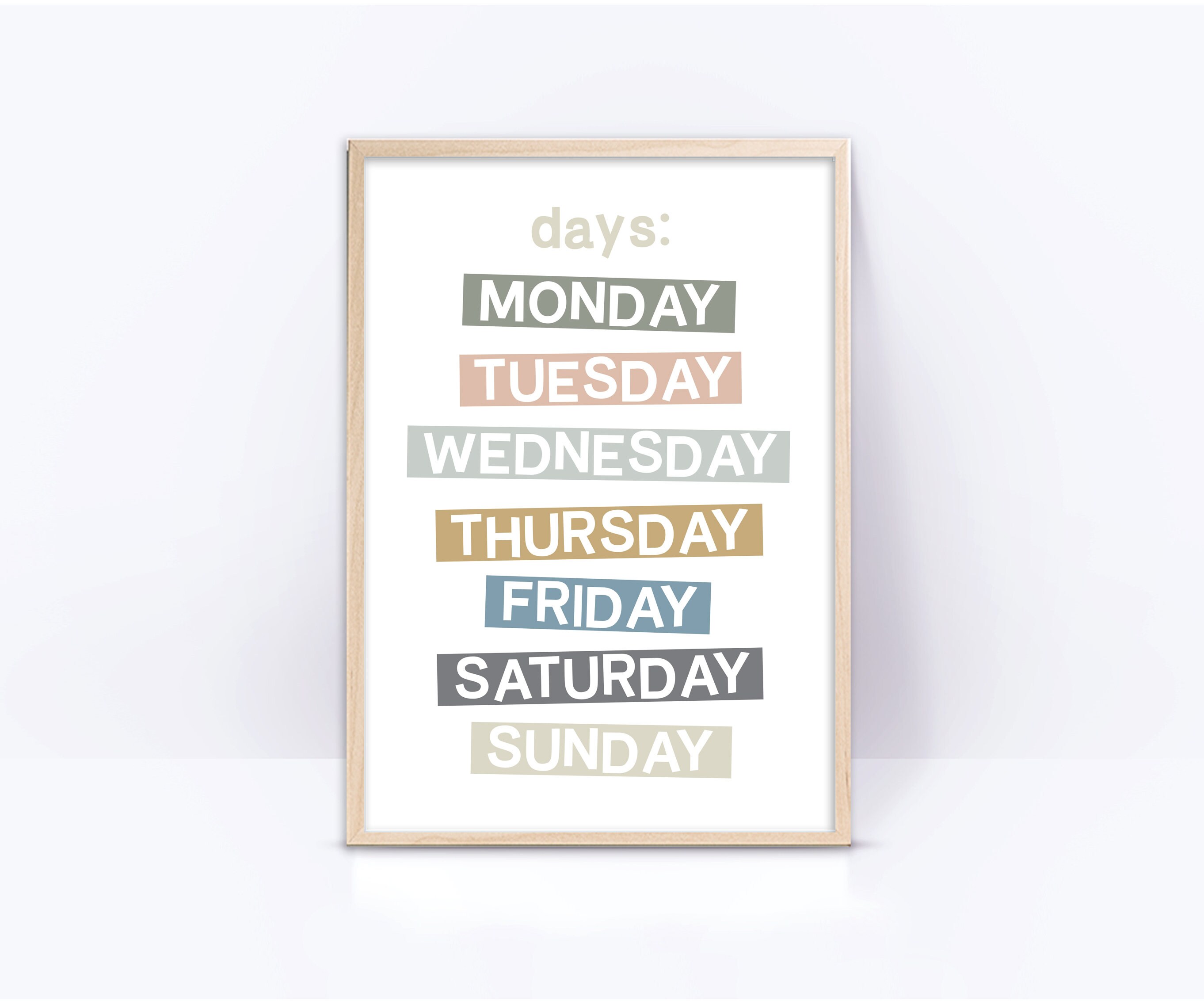 Days Printable Wall Art, Learning the Days Print, Homeschool Wall Decor ...