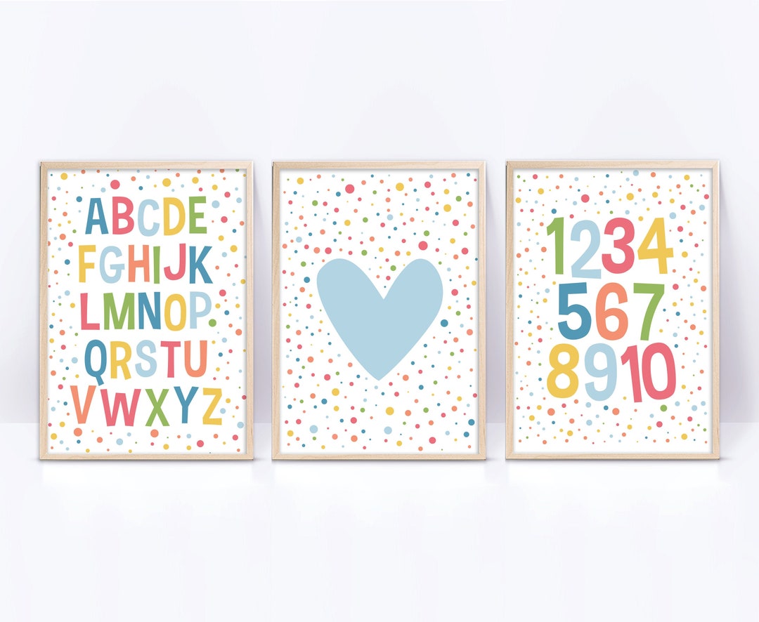 Playroom Printable Wall Art Set of Three, ABC, 123, Educational Prints ...