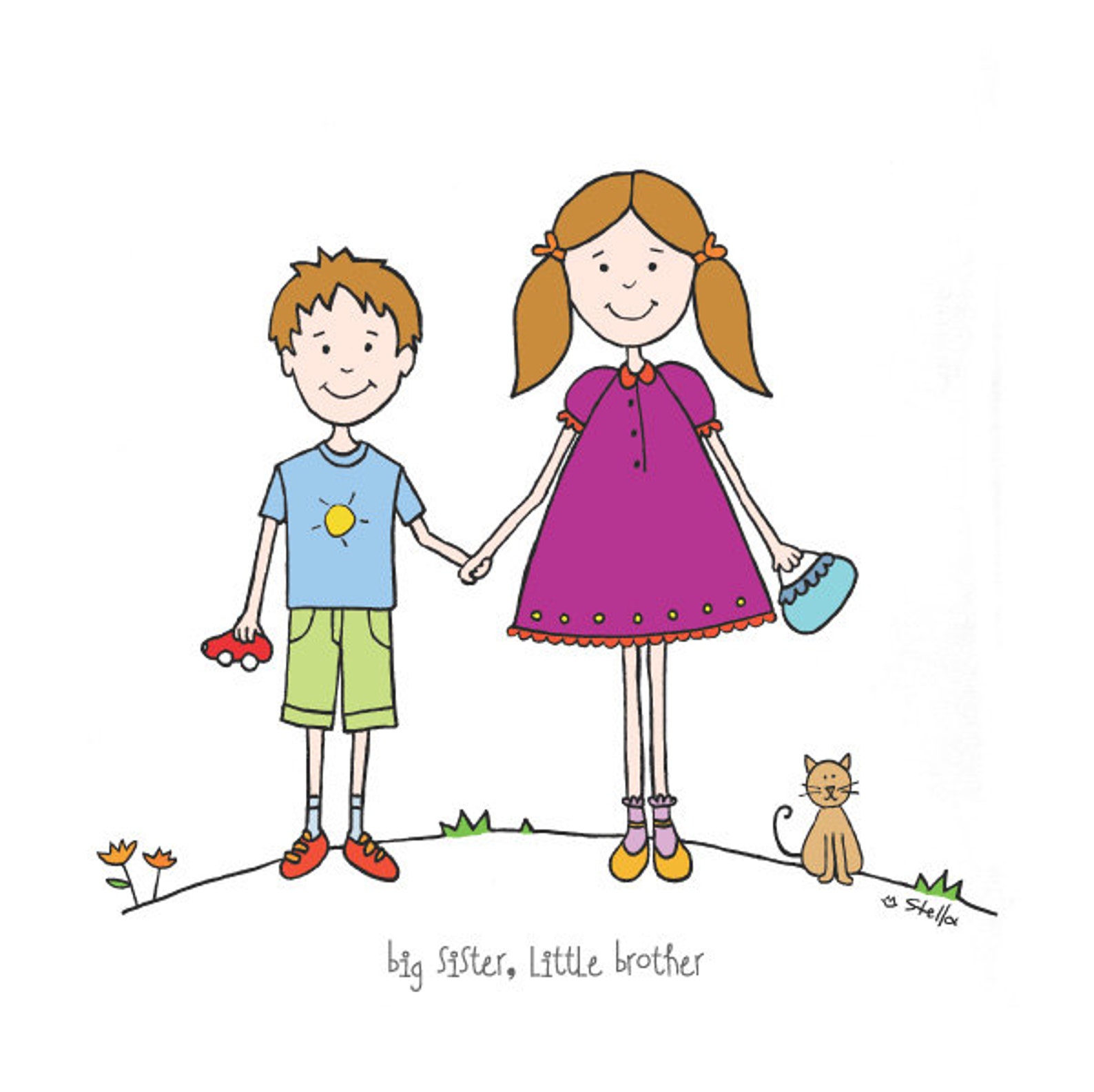 Big sister little brother digital art print instant download | Etsy