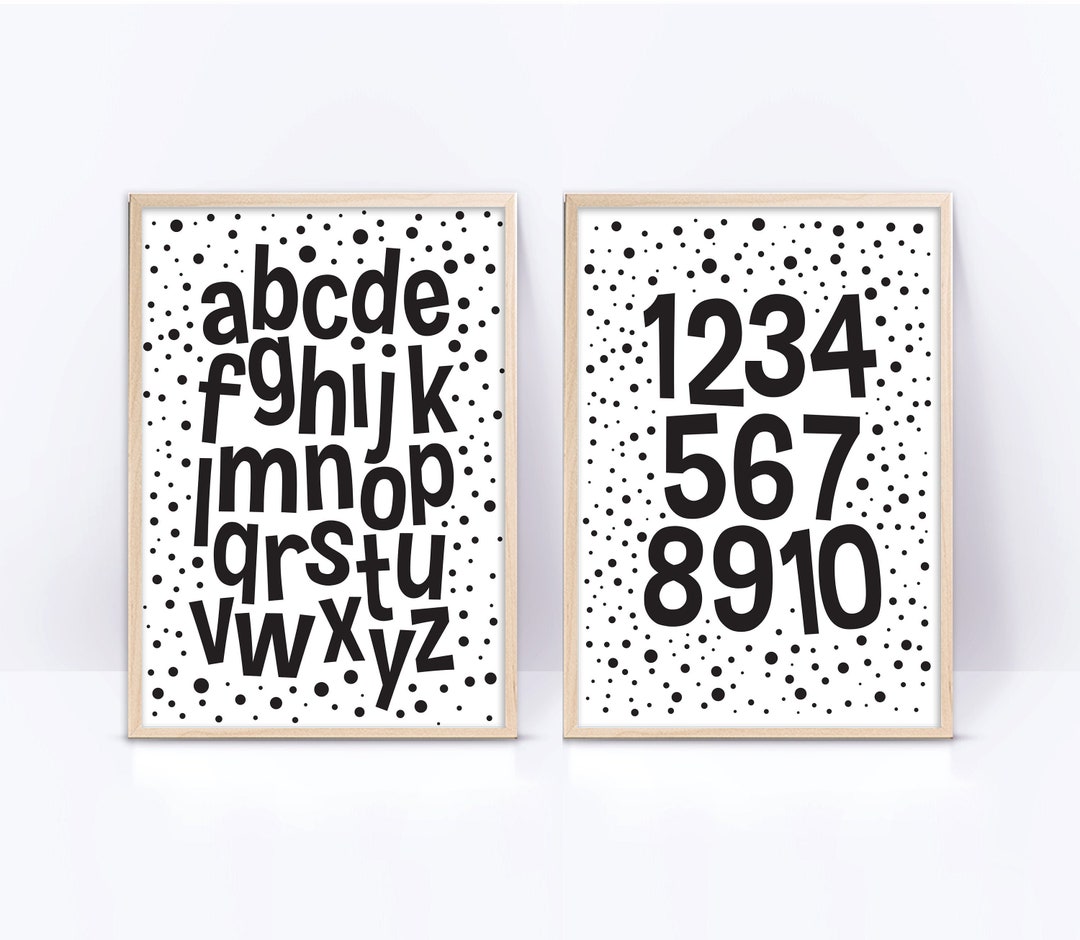 Set of Two Printables, ABC & NUMBERS Black and White Printable Wall Art ...