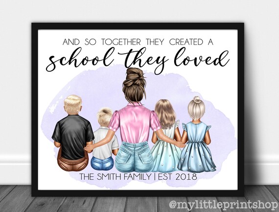 Homeschool Digital Family Drawing // Homeschool Room Decor // - Etsy