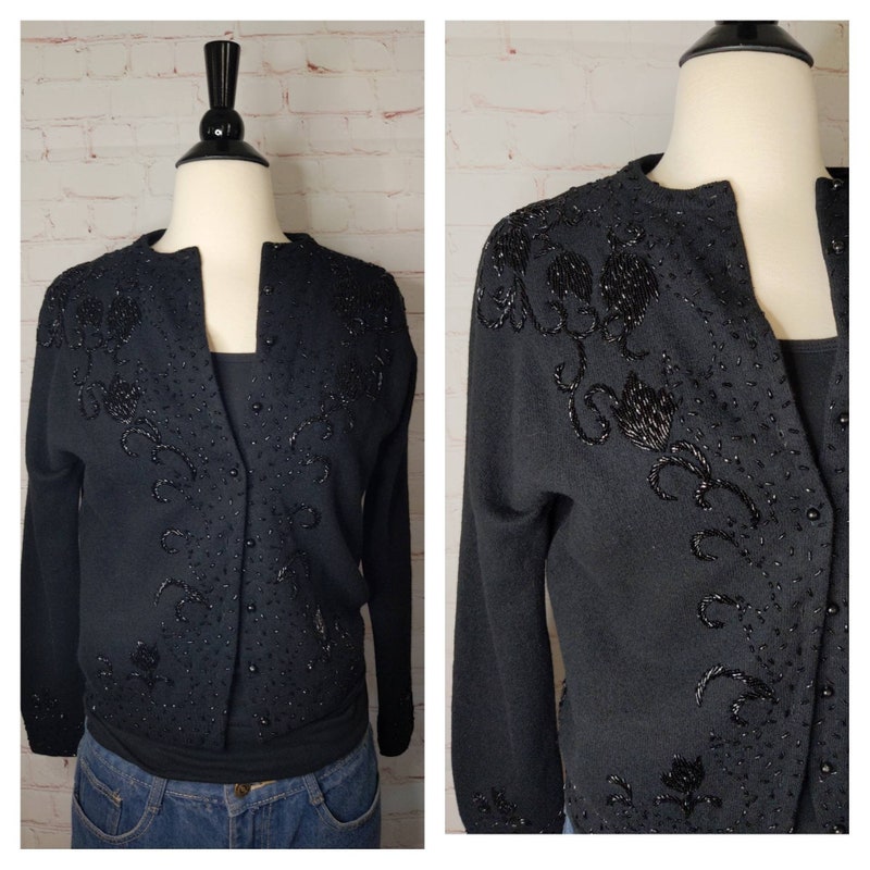 Black Beaded Sweater - Etsy