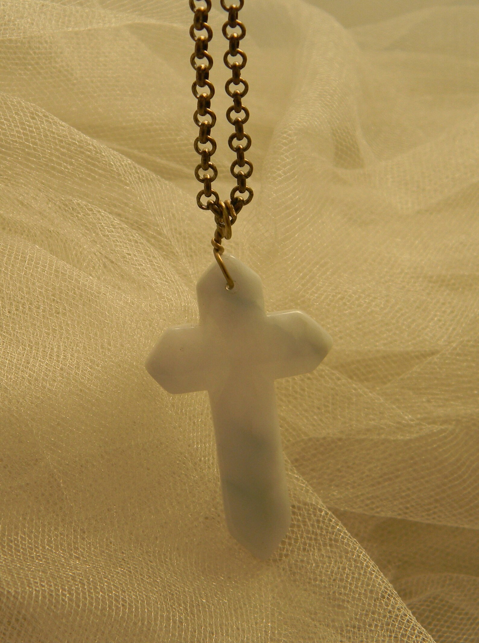 White Jade Cross on Brass Chain Necklace Religious Icon - Etsy