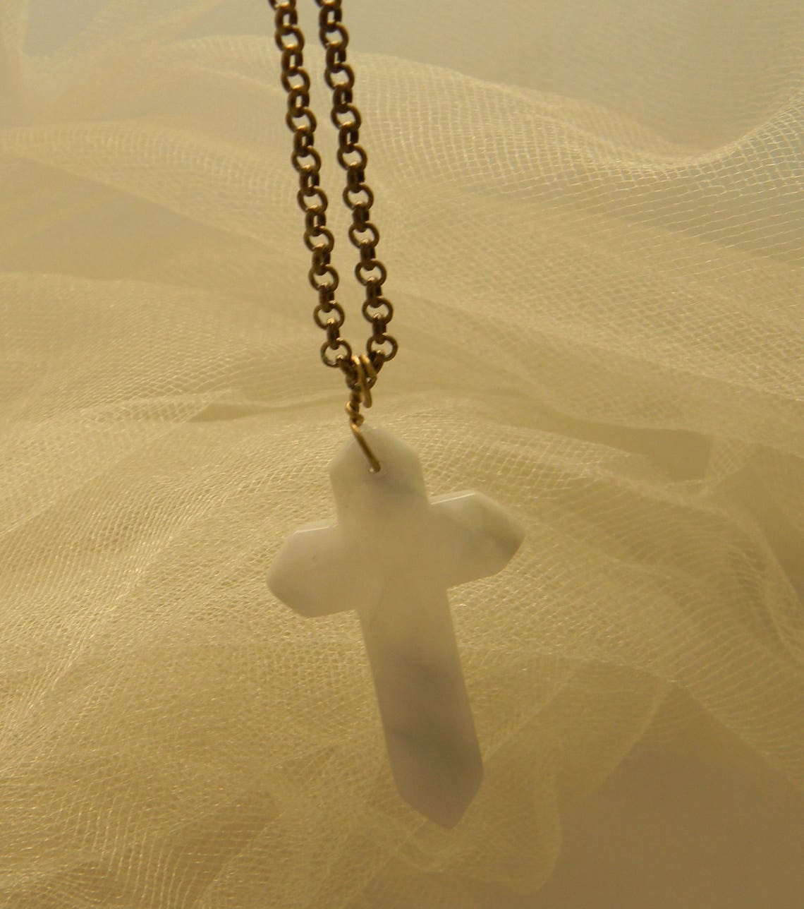 White Jade Cross on Brass Chain Necklace Religious Icon - Etsy