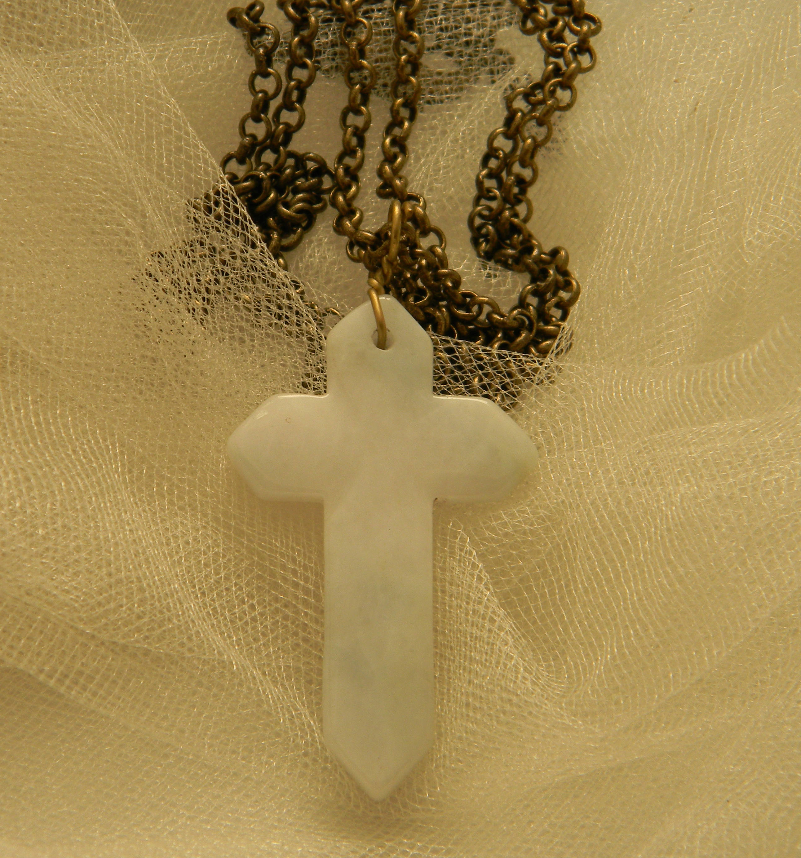 White Jade Cross on Brass Chain Necklace Religious Icon - Etsy