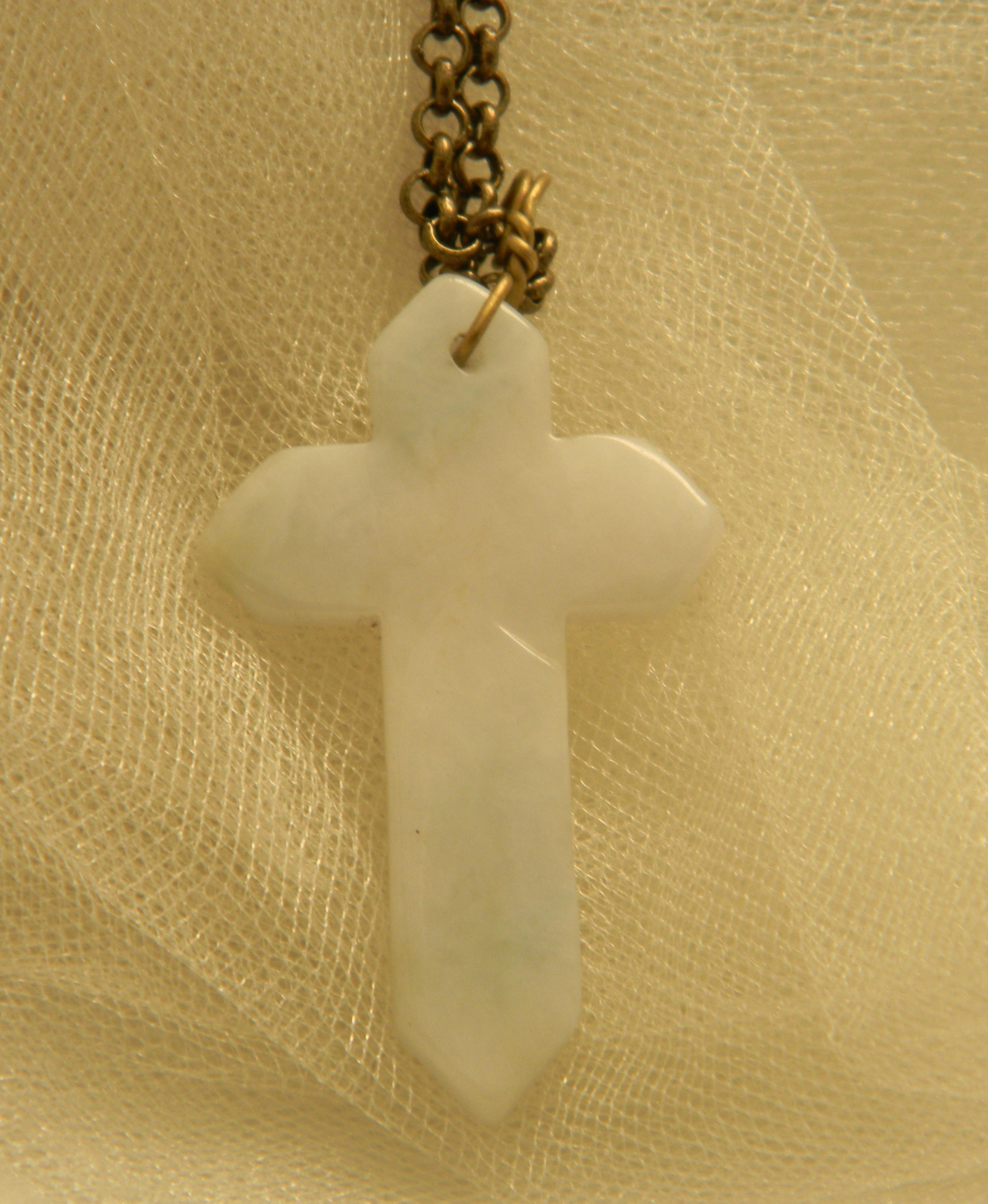 White Jade Cross on Brass Chain Necklace Religious Icon - Etsy