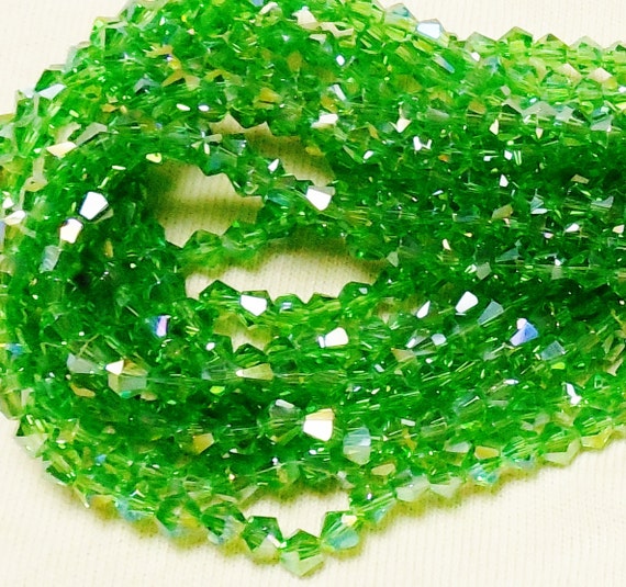 Jewelry & Beauty 6mm Green AB Crystals Beads Bicones EMERALD RAINBOW ...