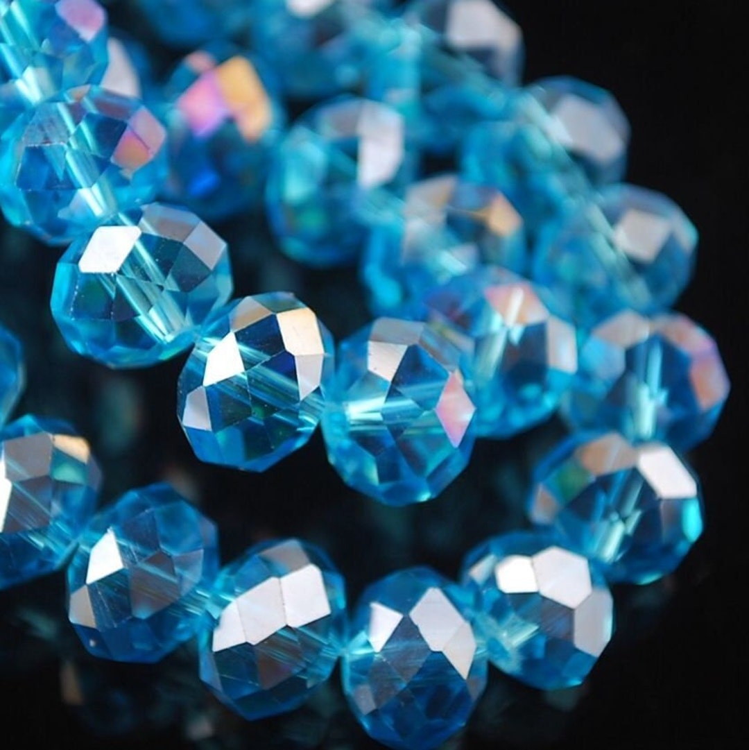 8mm Turquoise Blue AB Crystal Bead 6x8mm AQUA Faceted Glass Rondelle ...