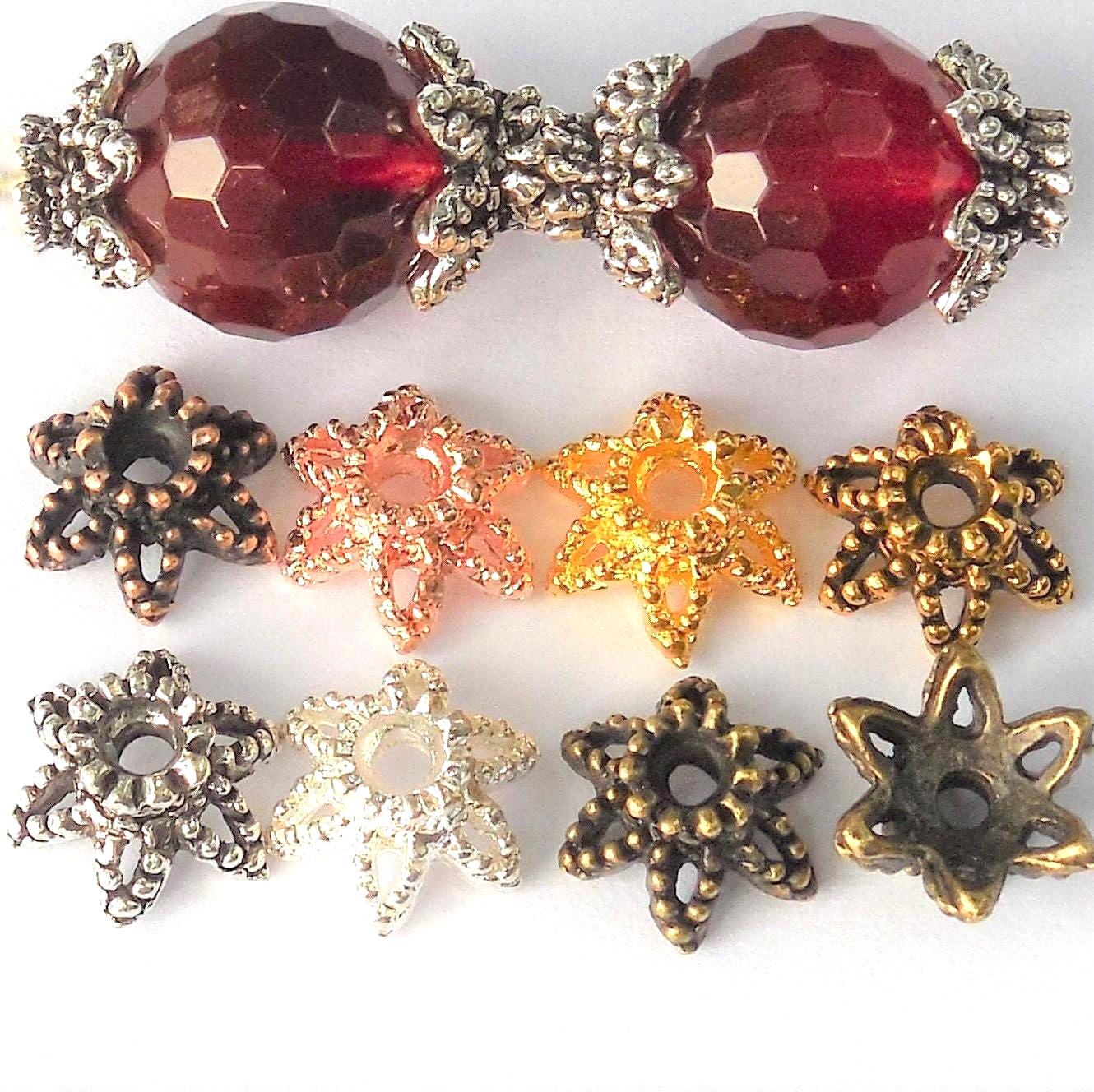 10mm Bead Caps 6pt Star Flower Beadcap BRITE/ANTIQUE Silver,bronze,rose ...