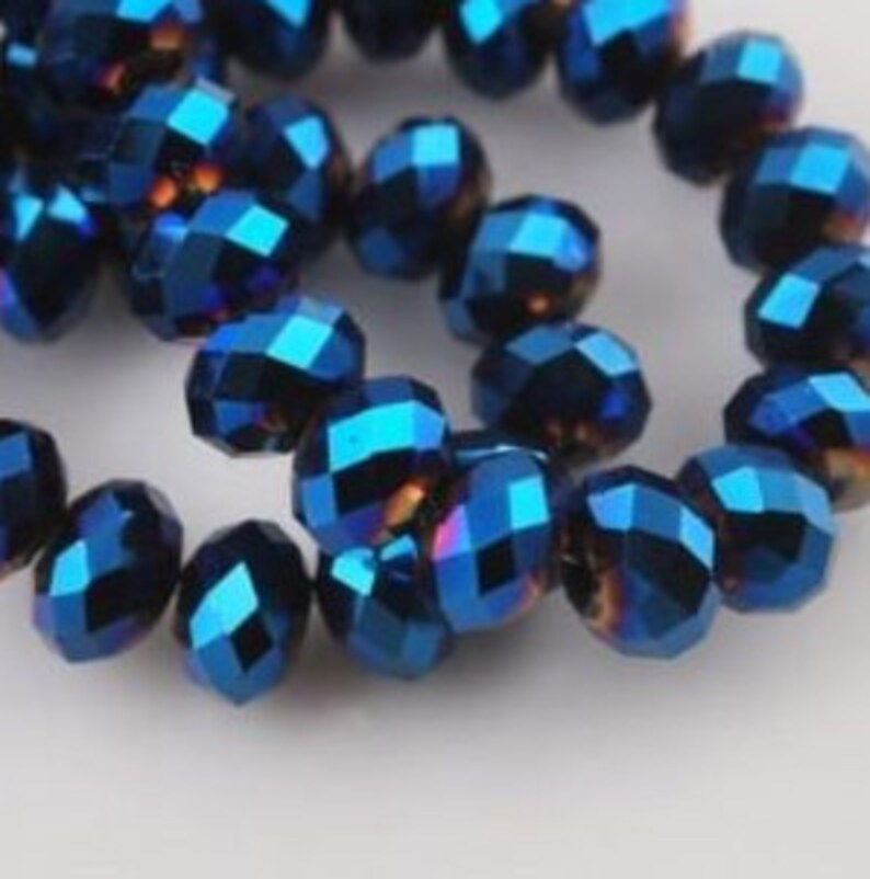 72+/- 10mm DARK Blue Crystals Beads 10x8mm METALLIC Rondelles Like to ...