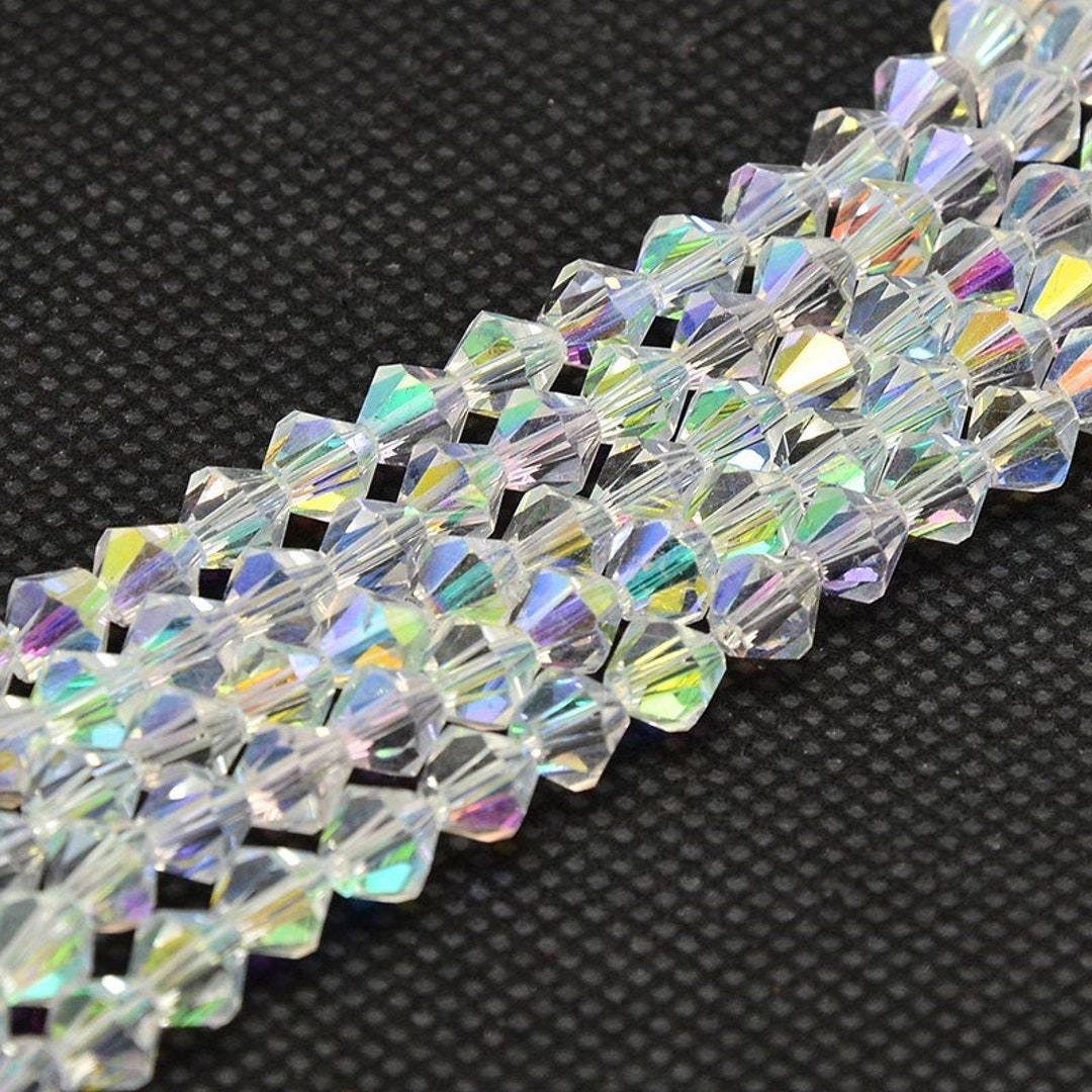 4mm Crystal AB Beads BICONES Clear RAINBOW Transparent White Aurora ...
