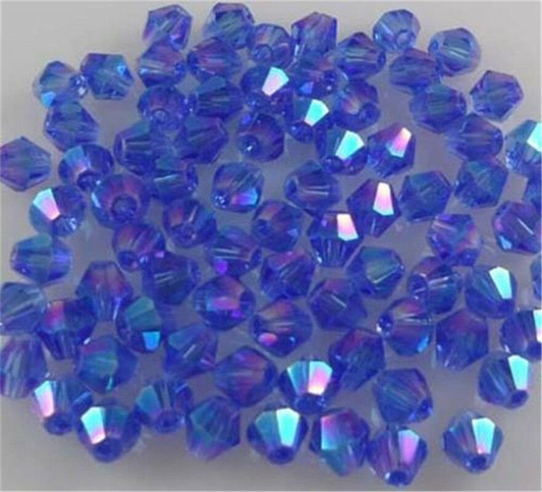 225+/- 4mm Blue AB* Crystals Beads BICONES DARK Aurora Borealis ...
