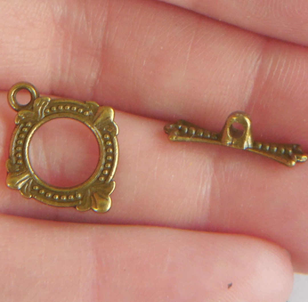 10 Sets Bronze Toggle Clasps SMALL 14x18mm Loop Antique Brass PLATED ...