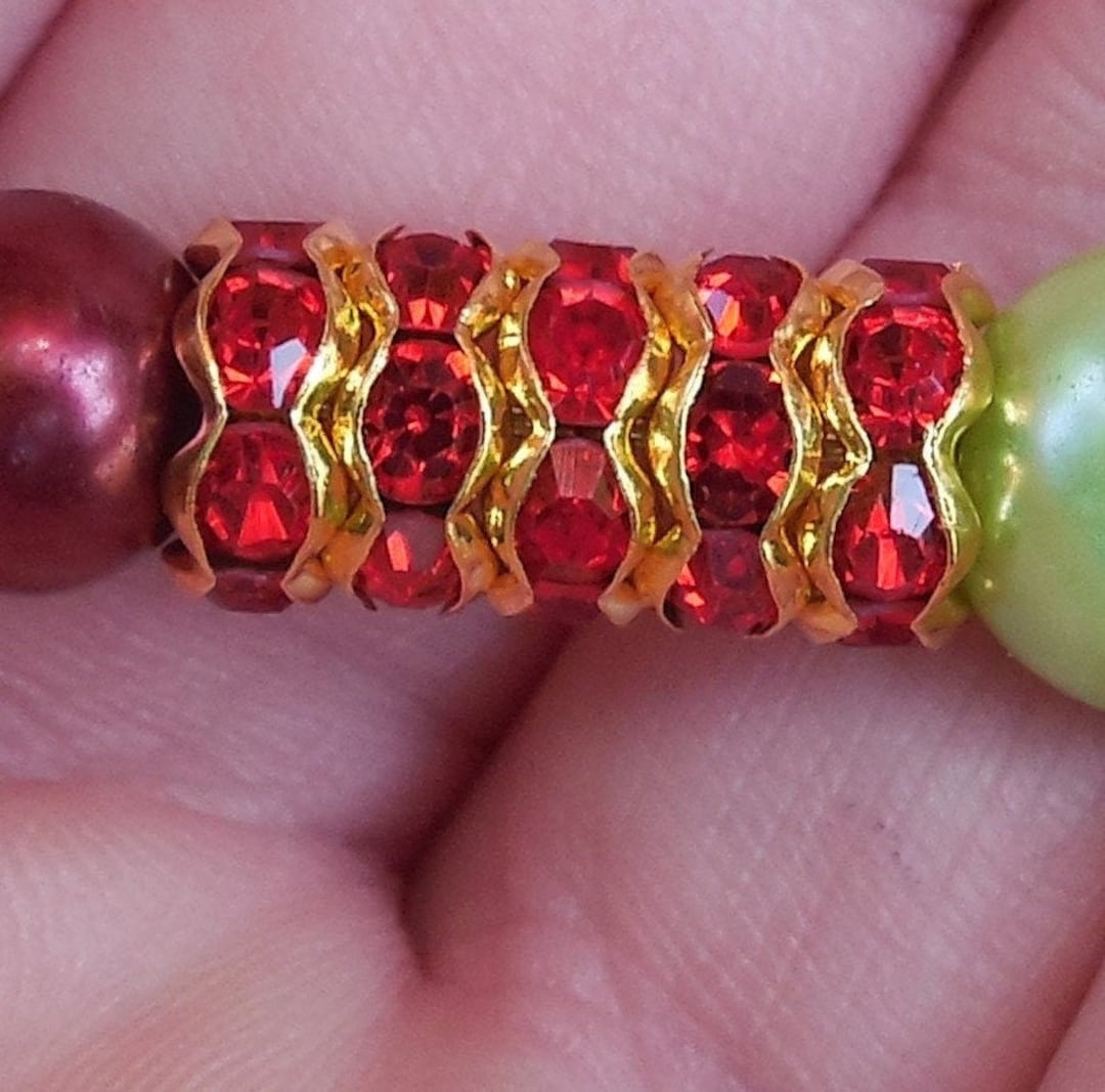 8mm Red Rhinestones Rondelles Beads Gold A Grade LIGHT SIAM Glass Brass ...