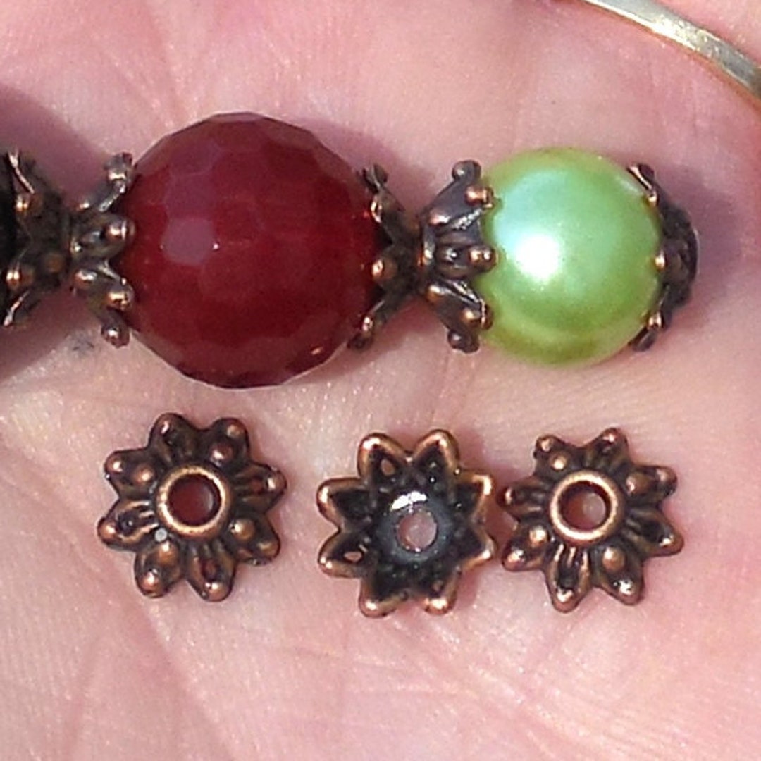 8mm Antique Copper Bead Caps 8pt Star Flower 8x3mm Metal Plated ...