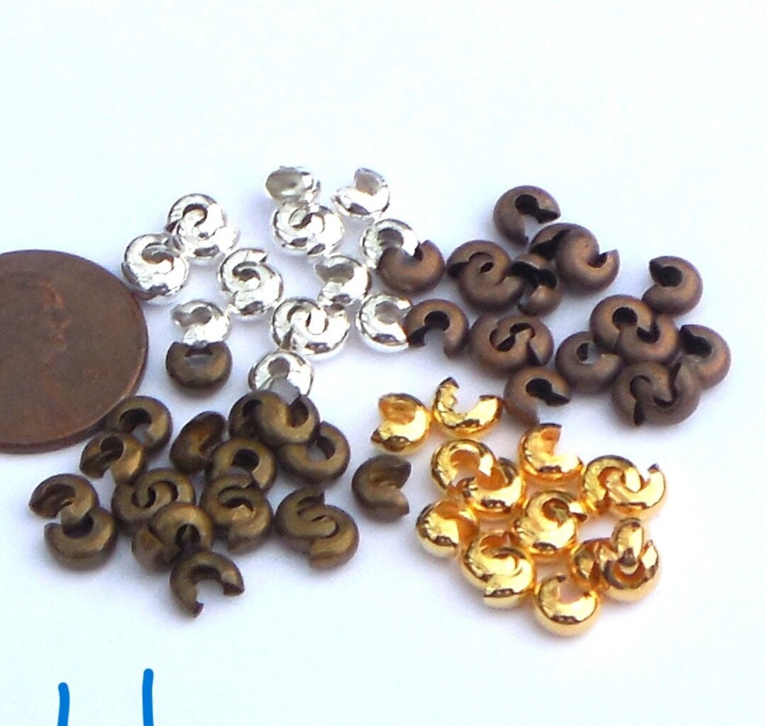 4mm Crimp Cover Beads Gold/silver/copper/bronze Plated BRASS (5.3x4.4x2 ...