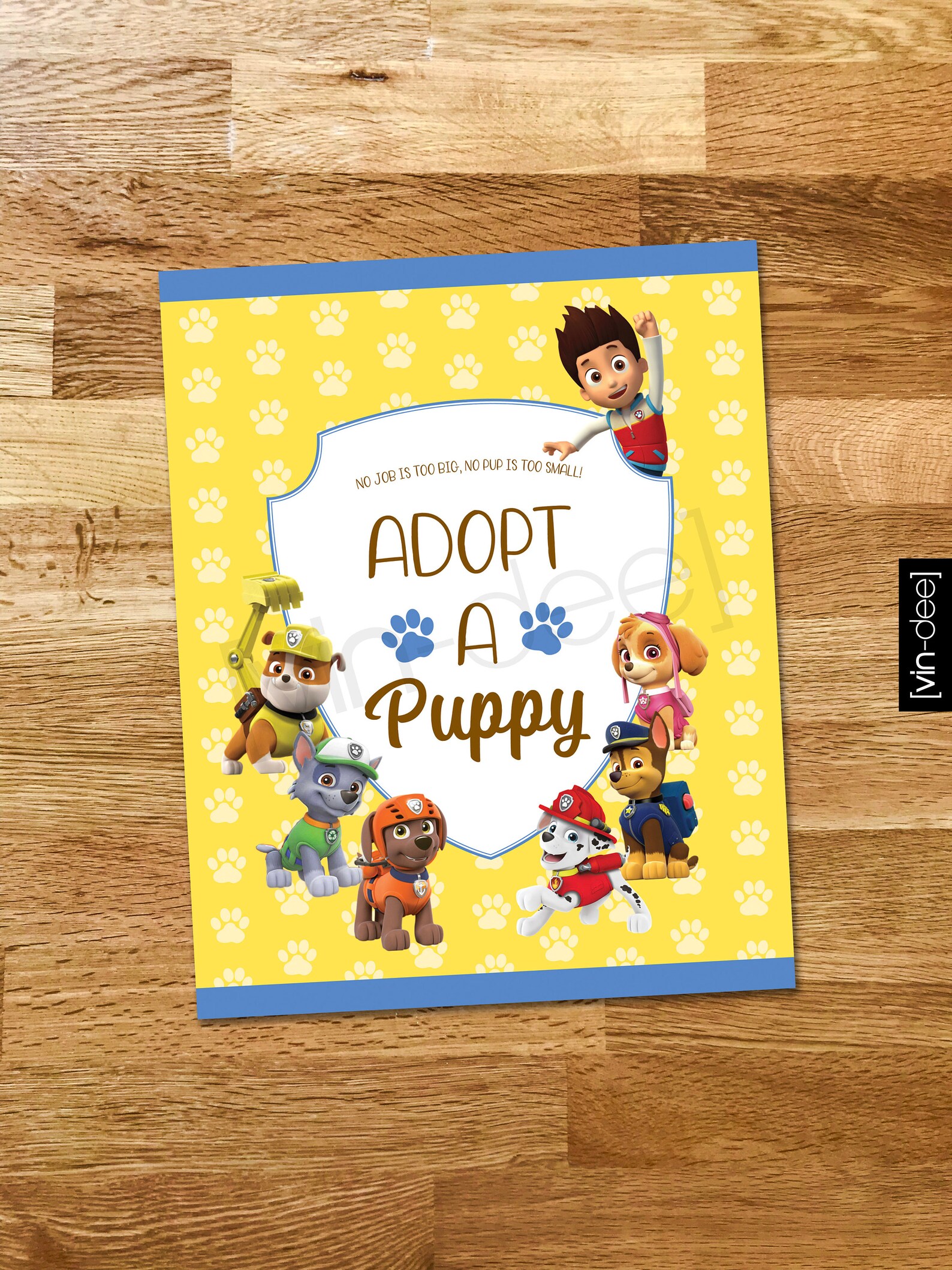Paw Patrol Adopt A Puppy Sign 8x10 and A4 size | Etsy