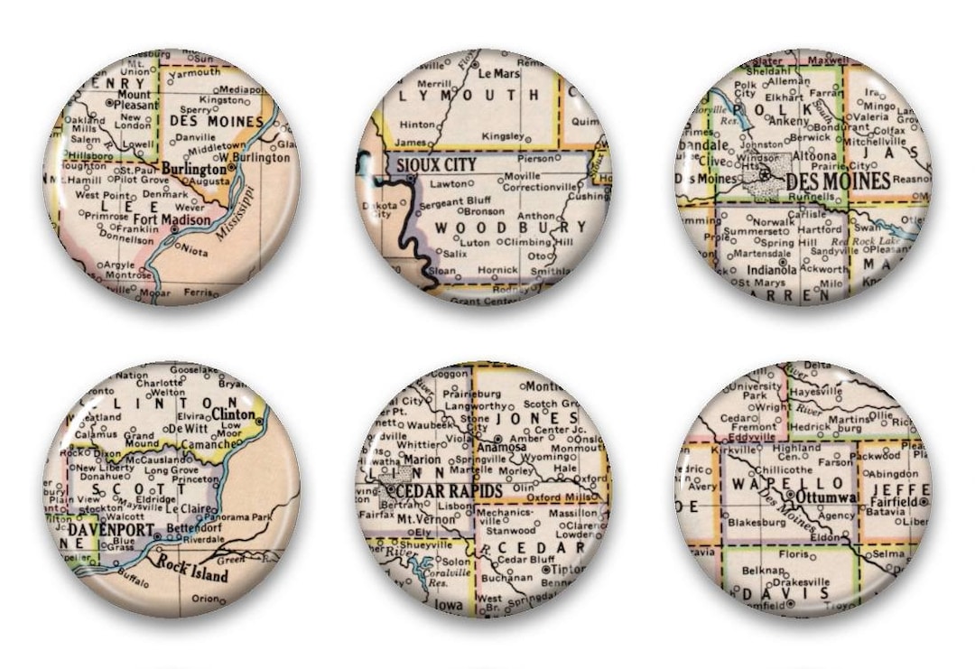Iowa Cities Map Fridge Magnets 1.5-inch Round Magnets Sioux - Etsy