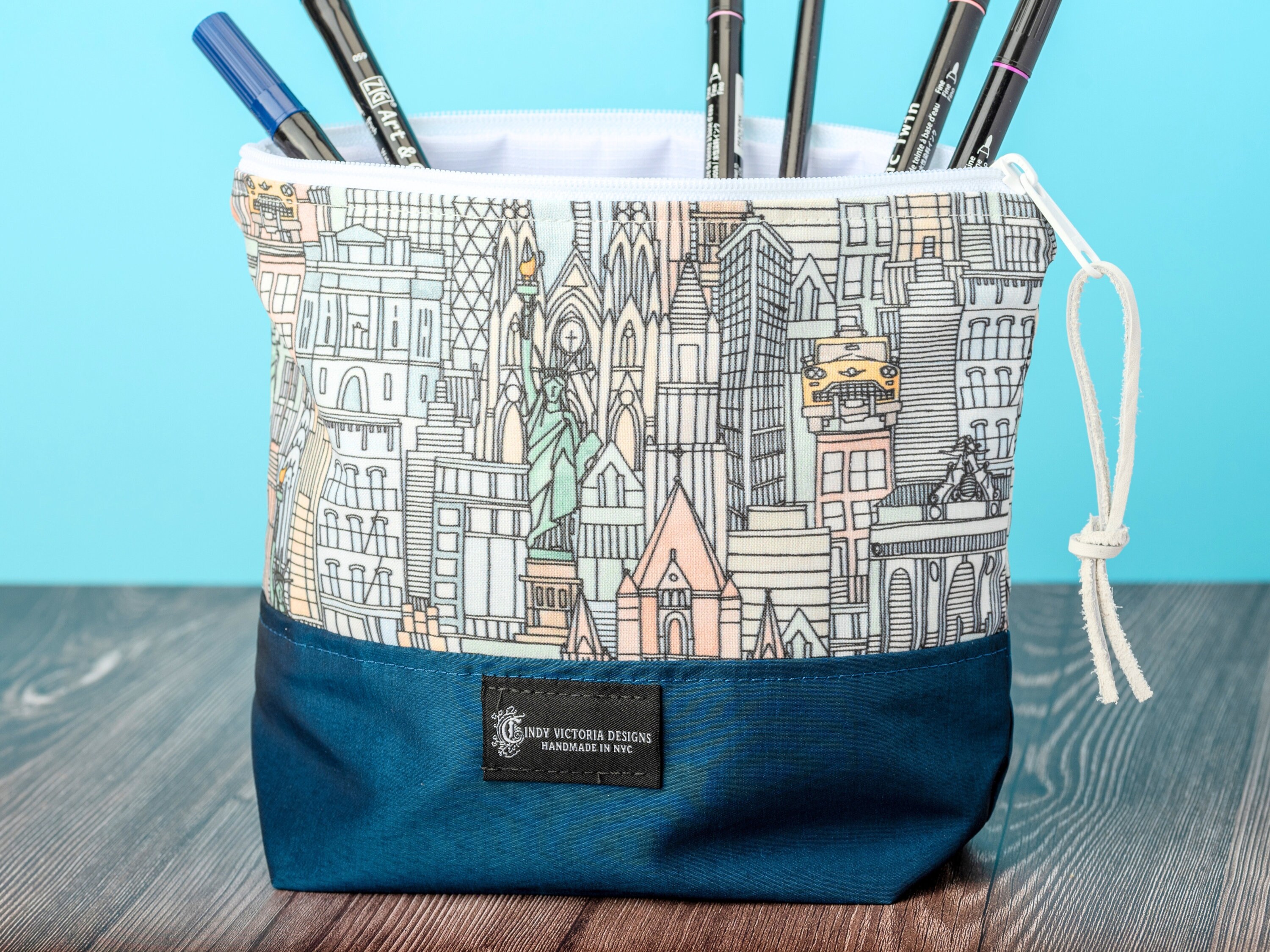 Large Zipper Pouch With NYC Landmarks Fabric in Blue, Travel Accessory ...