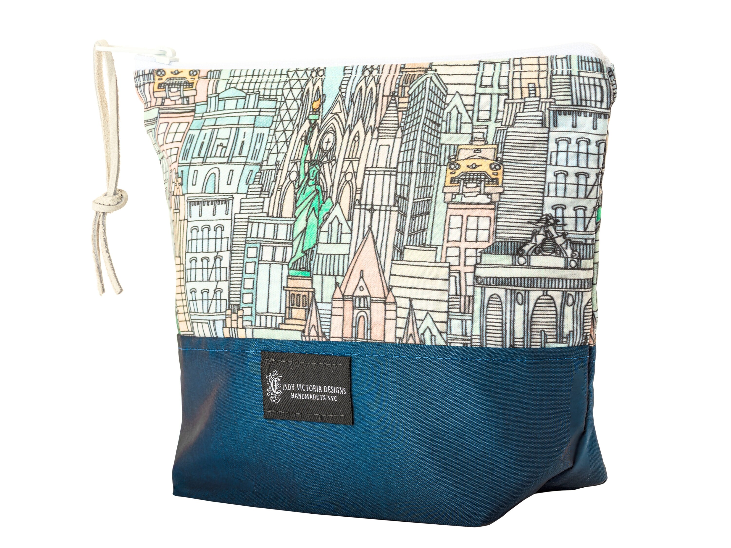 Large Zipper Pouch With NYC Landmarks Fabric in Blue, Travel Accessory ...