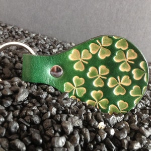 Green Leather Key Fob With A Vintage Shamrock Design choice of Small or ...