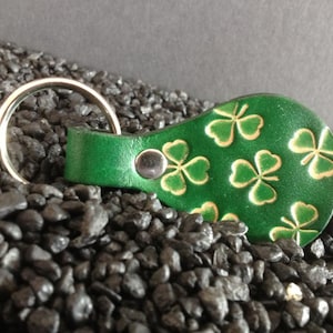 Green Leather Key Fob With A Vintage Shamrock Design choice of Small or ...