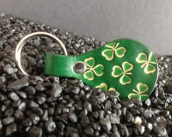 Green Leather Key Fob With A Vintage Shamrock Design choice - Etsy