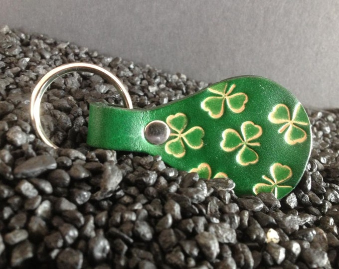 Green Leather Key Fob With A Vintage Shamrock Design choice - Etsy