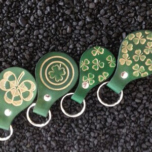 Green Leather Key Fob With A Vintage Shamrock Design choice of Small or ...