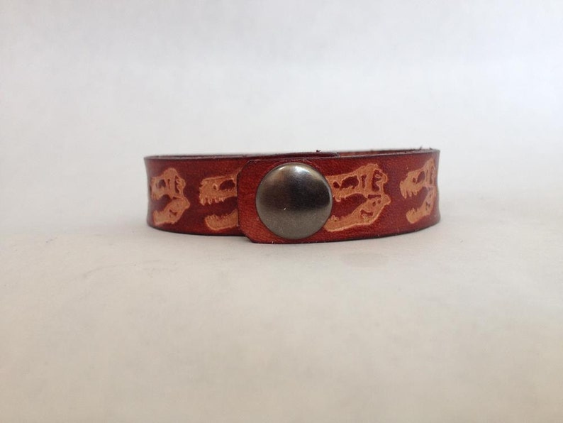 T-rex Dinosaur Fossil Skull Bordeaux Color Leather Cuff - Etsy