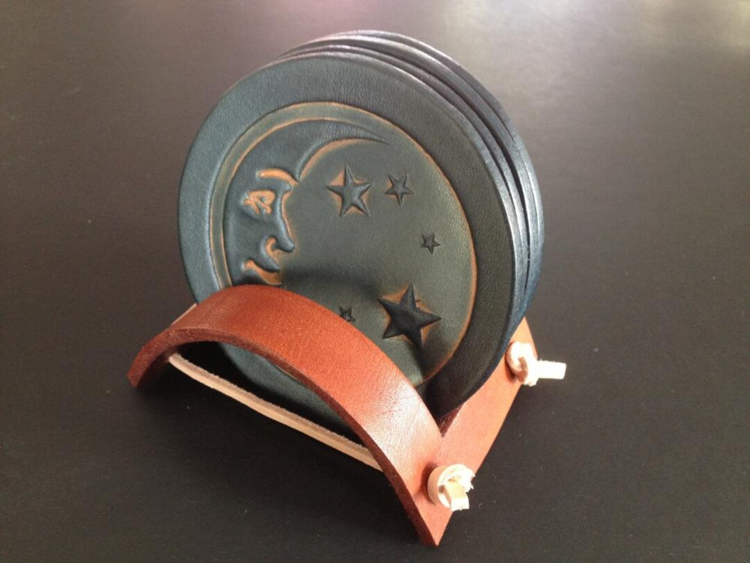 Moon and Stars Leather Coaster Set - Etsy