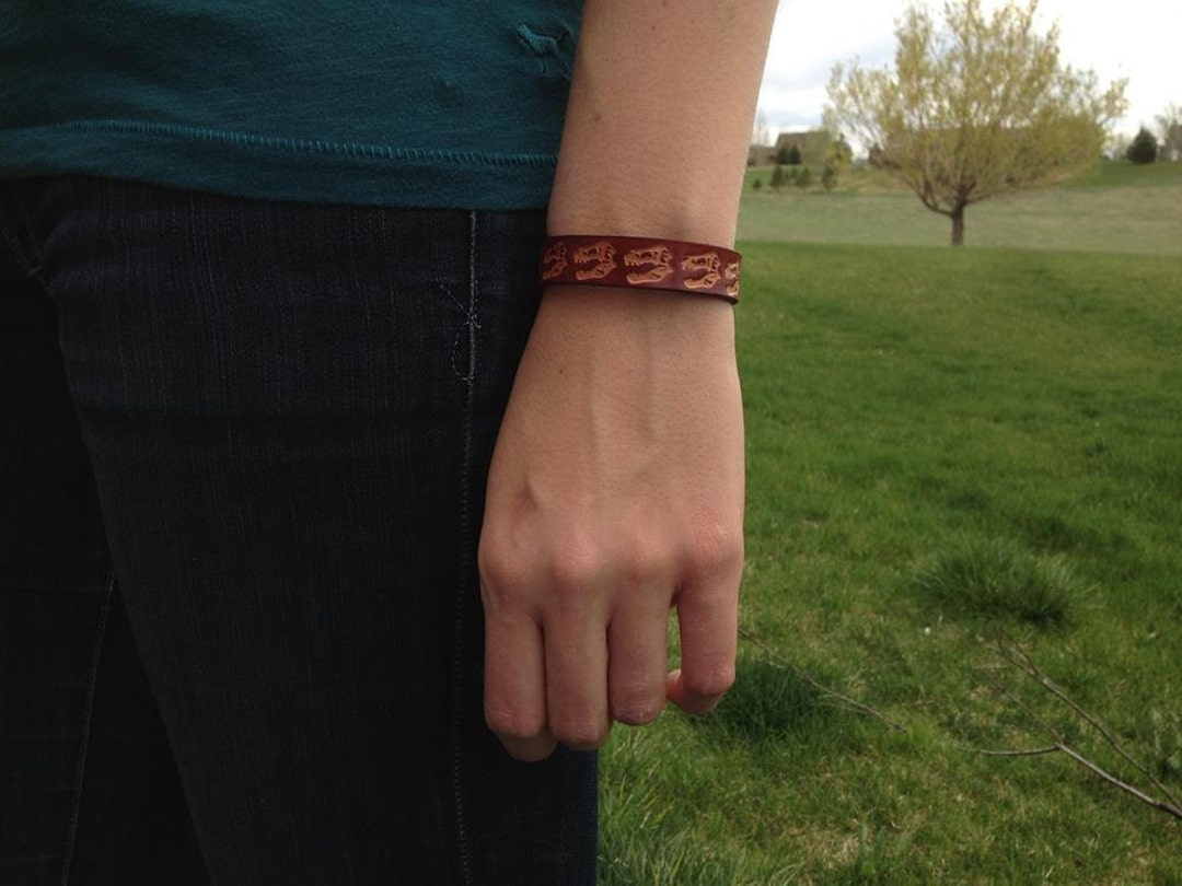 T-rex Dinosaur Fossil Skull Bordeaux Color Leather Cuff - Etsy