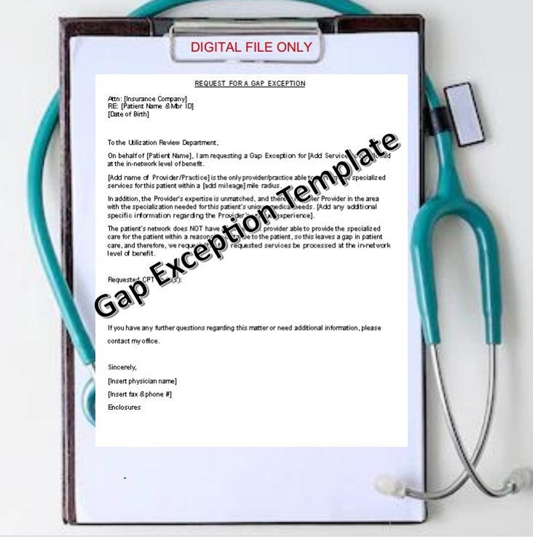 Health Insurance Gap Exception Request Letter Template Etsy 