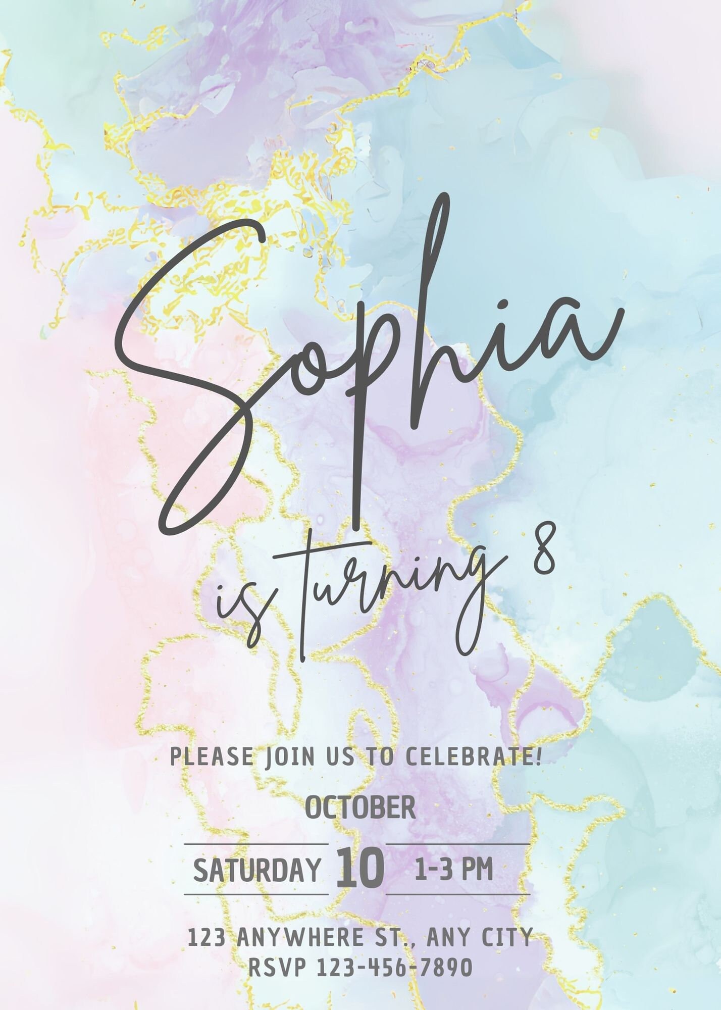 Editable Rainbow Birthday Invitation Template, Glitter Pastel ...