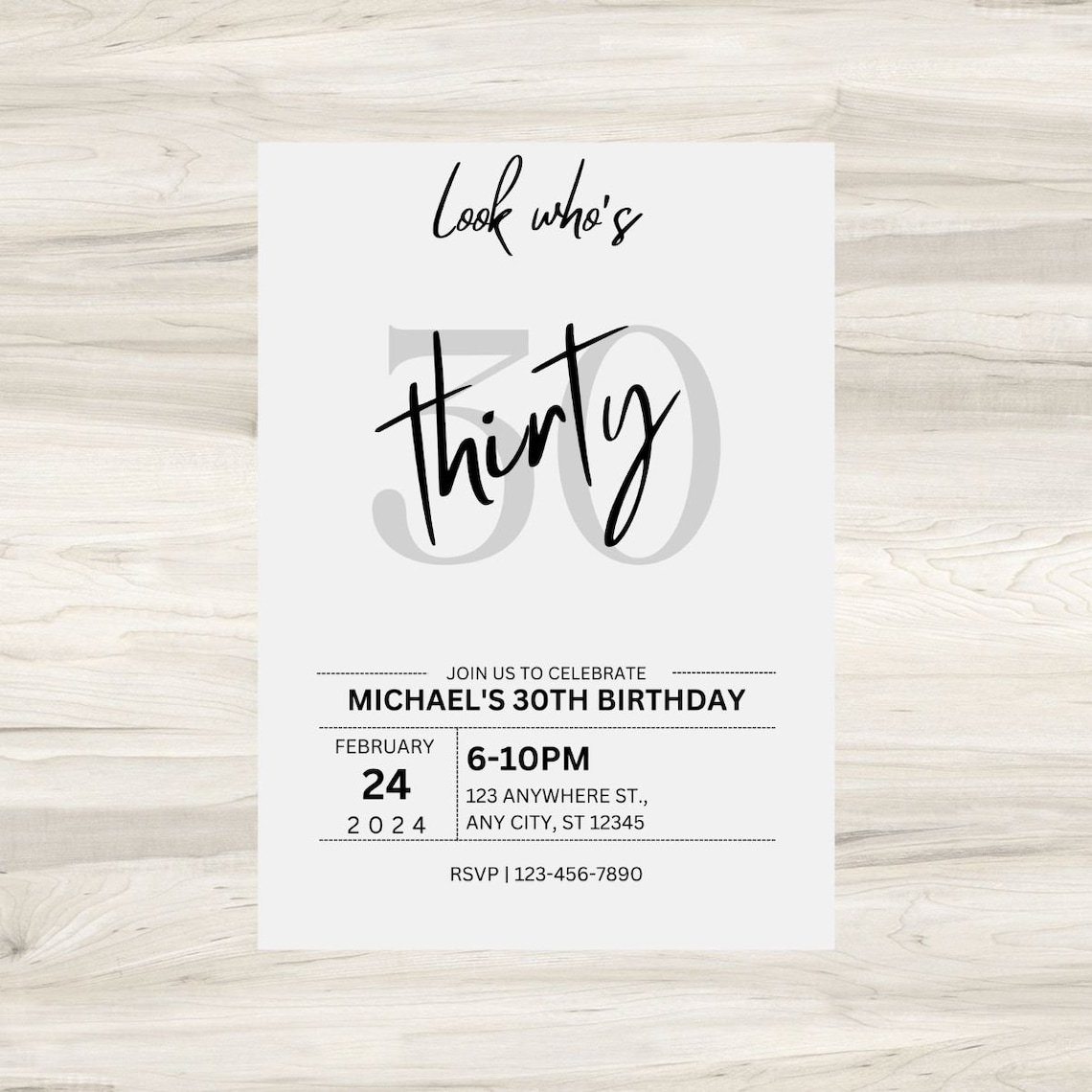 Men Birthday Invitation, Editable Look Who's 30 Invitation, Simple ...
