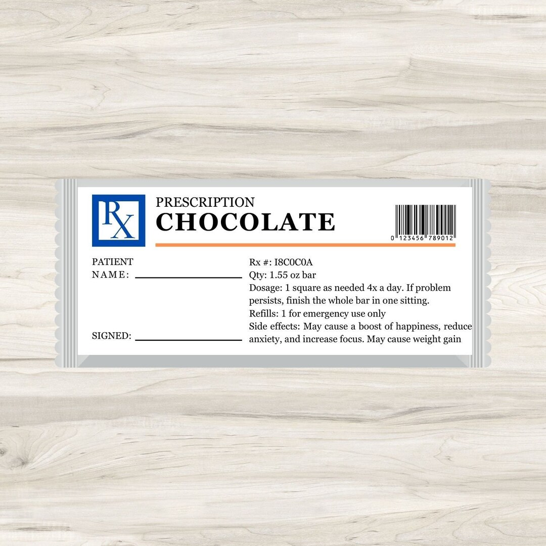 Prescription Chocolate Bar Wrapper, Novelty Chocolate Wrapper ...