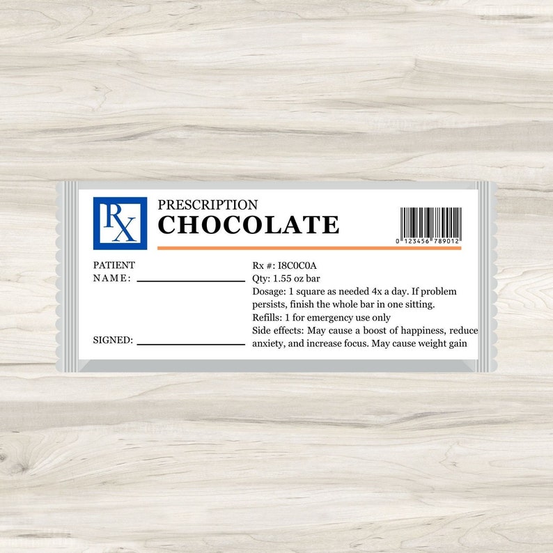 Prescription Chocolate Bar Wrapper, Novelty Chocolate Wrapper ...