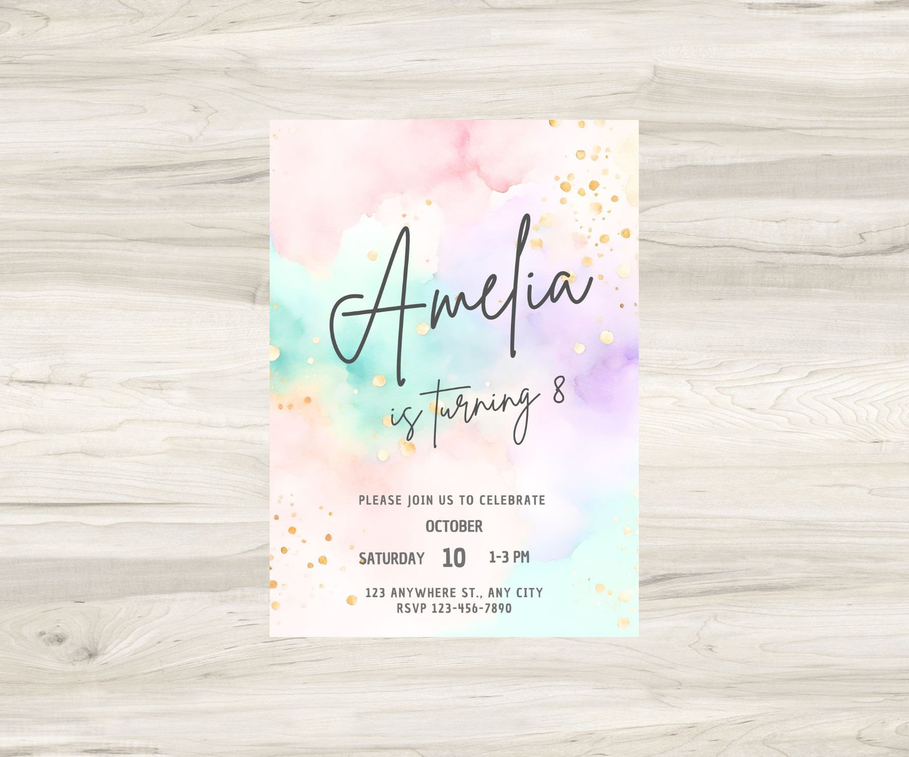 Editable Rainbow Birthday Invitation Template, Glitter Pastel ...