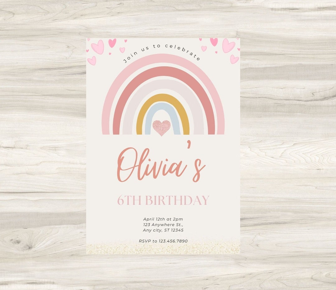 Rainbow Girl's Birthday Invitation Editable Digital Evite, Colorful ...